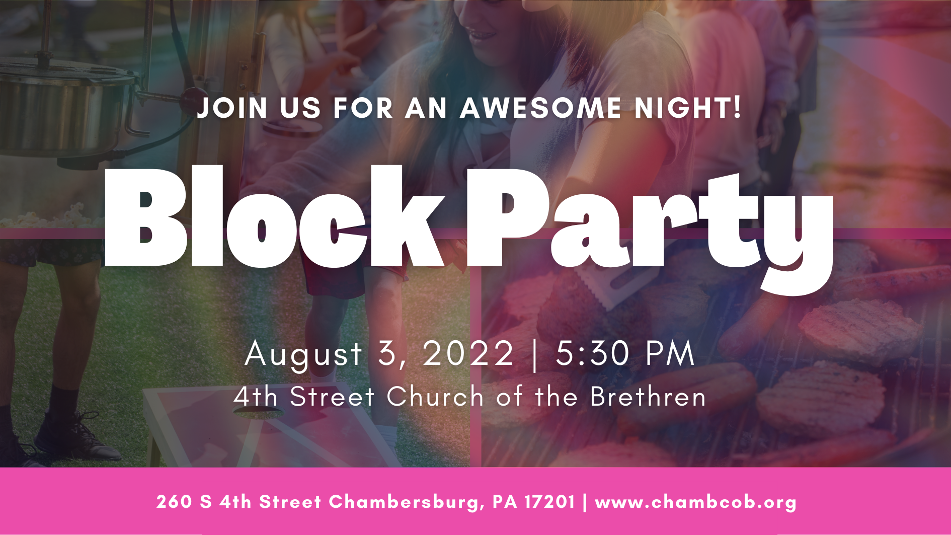 Neon Pink Block Party Invitation (16 × 9 cm) - Chambersburg Church of ...