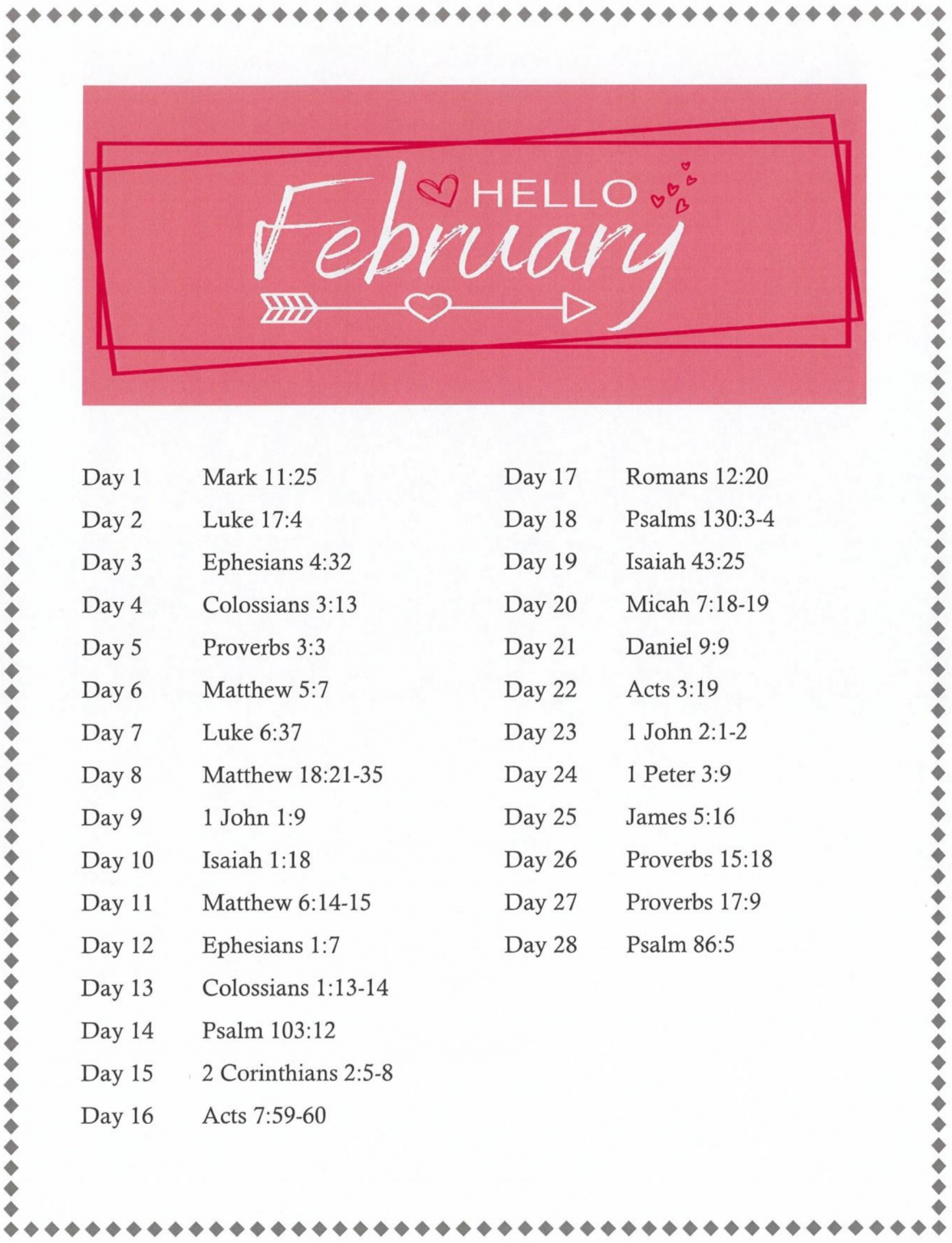 January-February Scripture List - Chambersburg Church of the Brethren